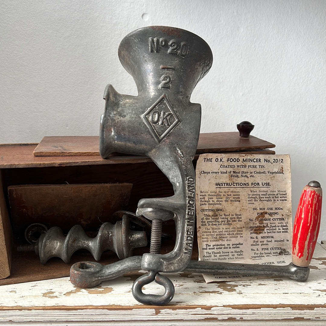 The O.K Food Mincer No. 20/2 in Handmade Box – Old Bridge Antiques