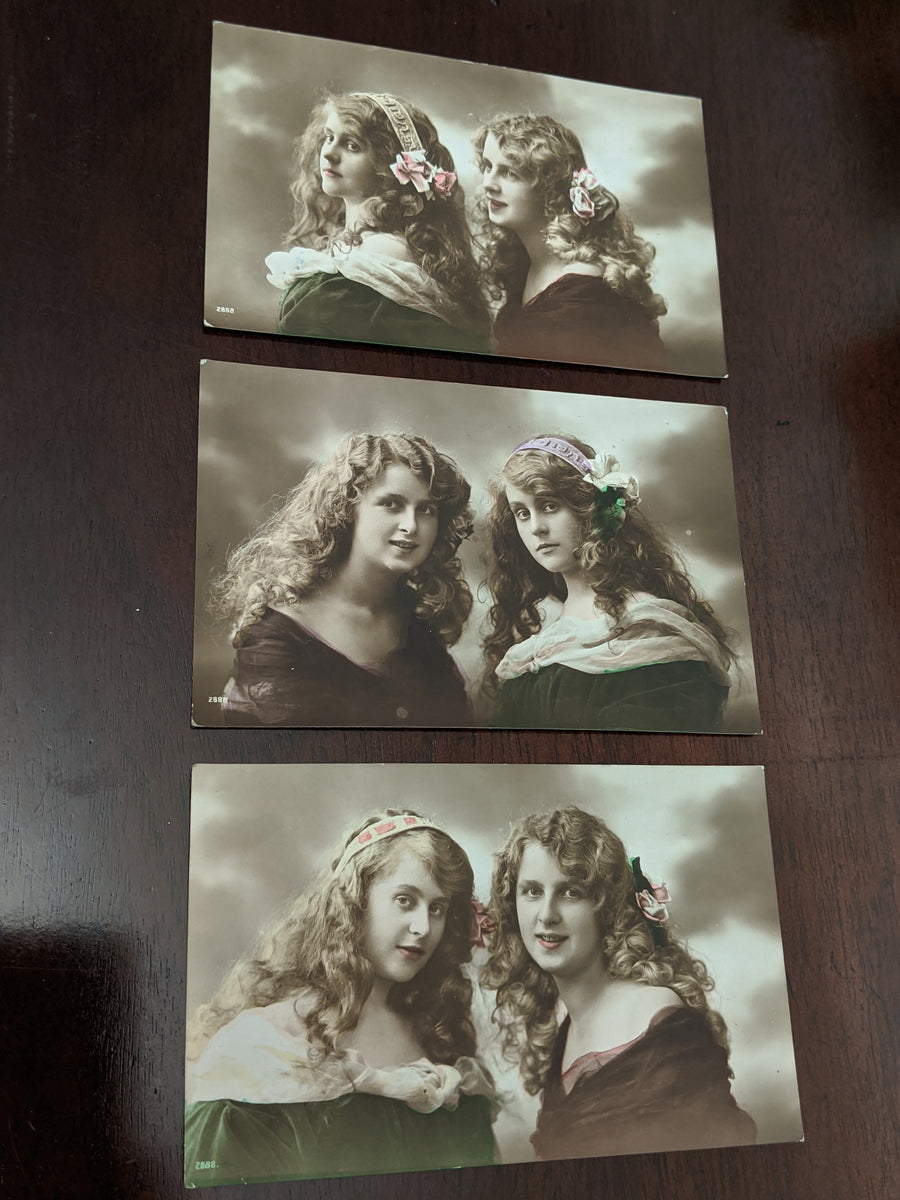 Set of Three Vintage Double Portrait Postcards – Old Bridge Antiques
