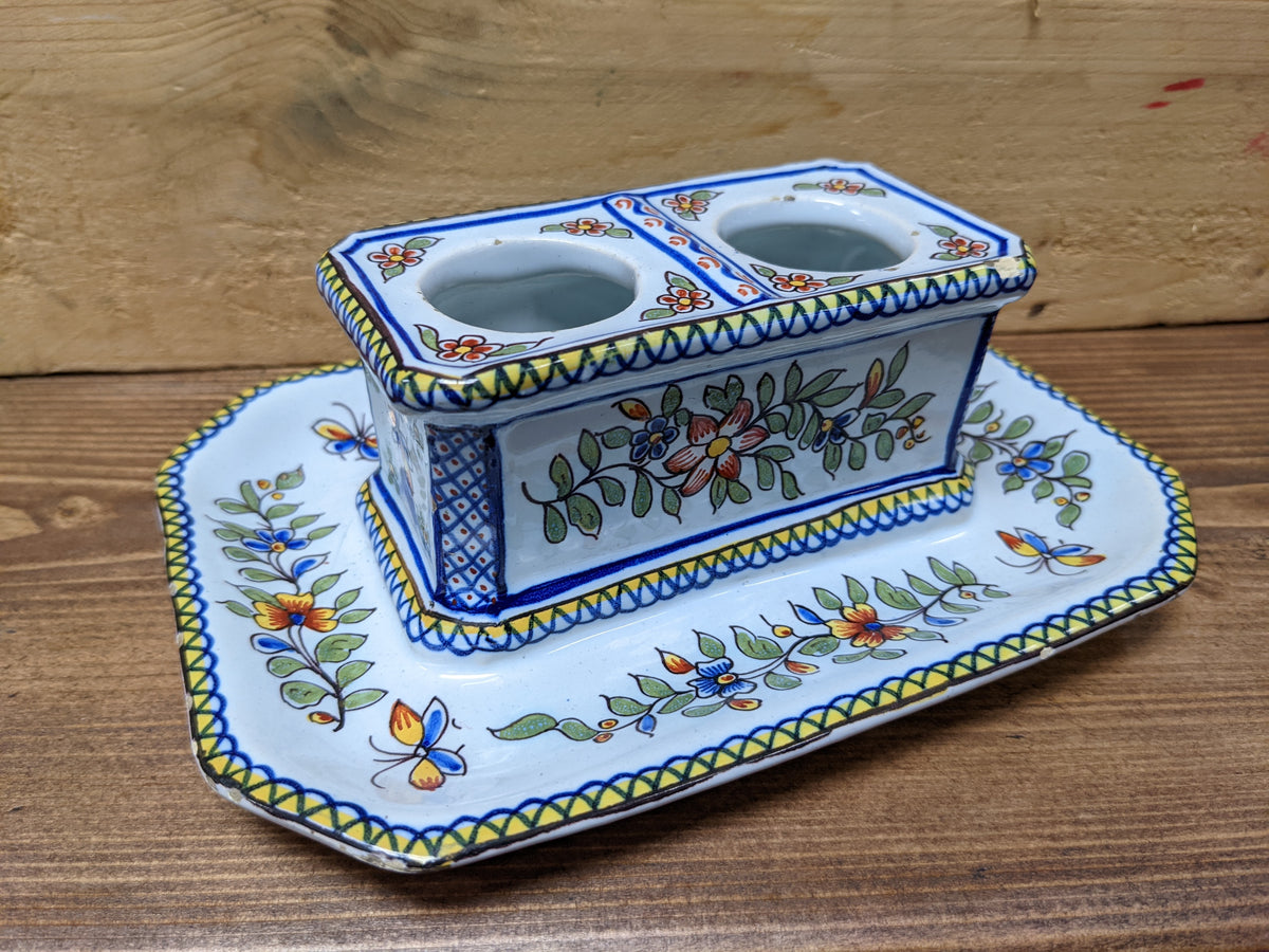 Hand Painted French Quimper Inkwell – Old Bridge Antiques